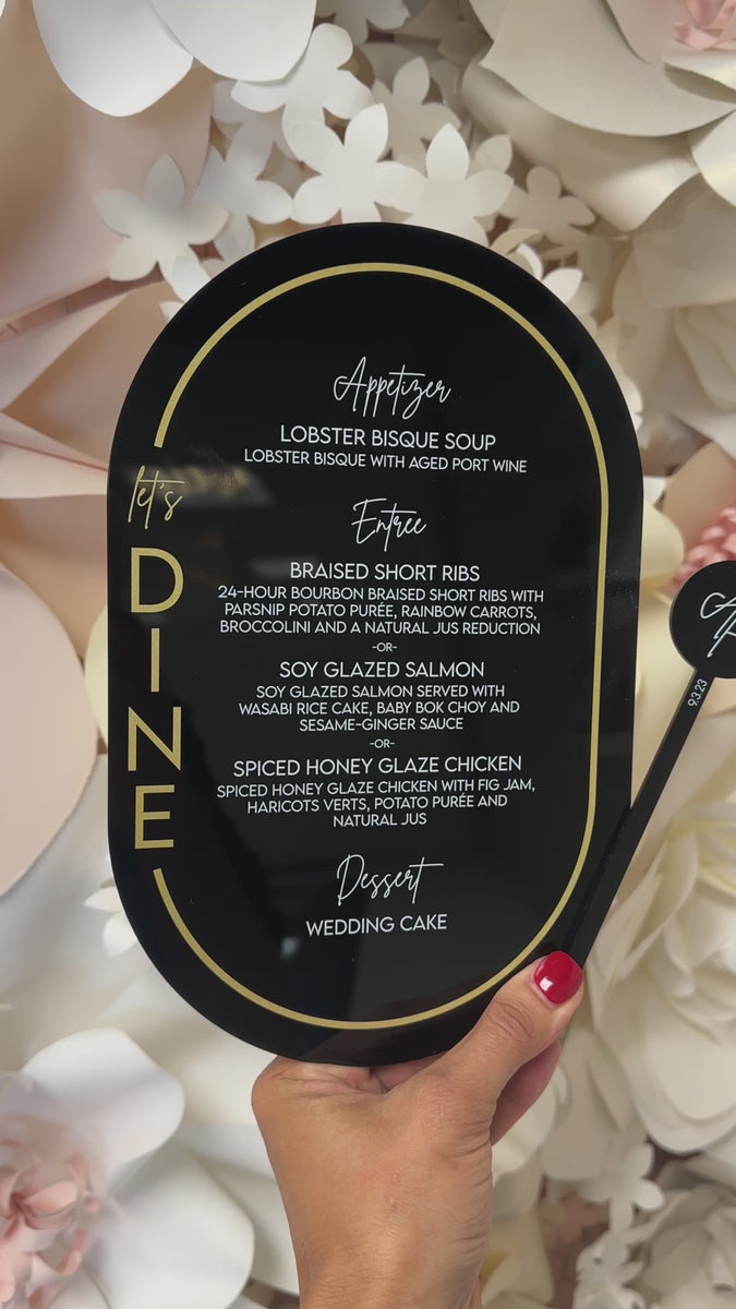 Acrylic Black Rounded Menu – Boxed Wedding Invitations