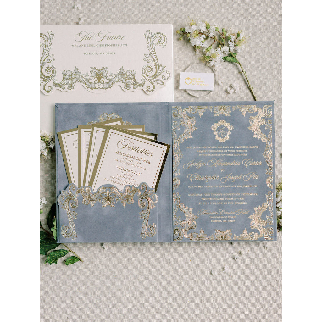 Gray Luxury Suede Folio – Boxed Wedding Invitations