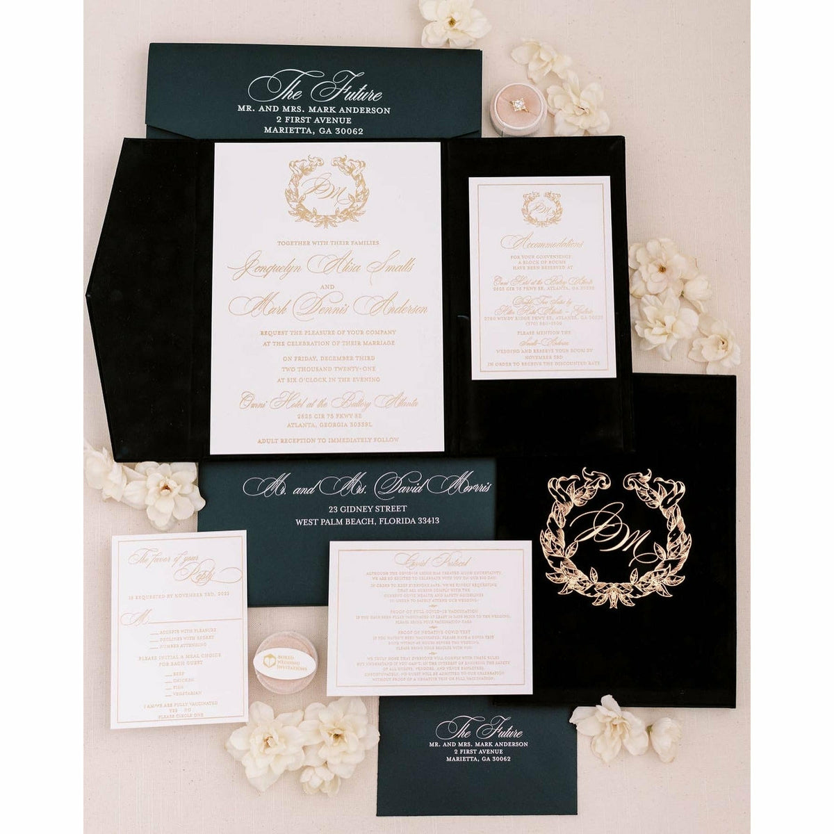 Oversized Black Suede Trifold Wedding Invitation – Boxed Wedding ...