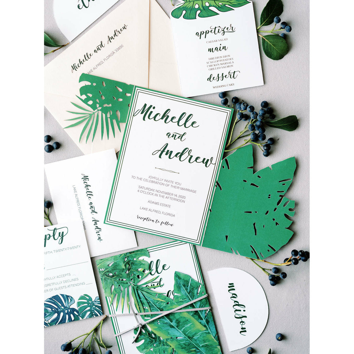 Tropical Monstera Leaf Invite – Boxed Wedding Invitations
