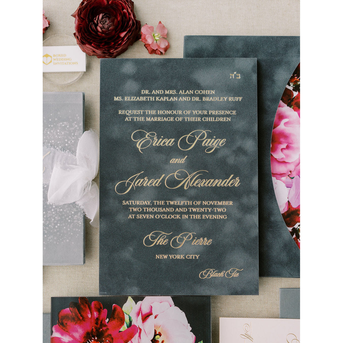 Charcoal Suede and Floral Luxury Suede Folio – Boxed Wedding Invitations