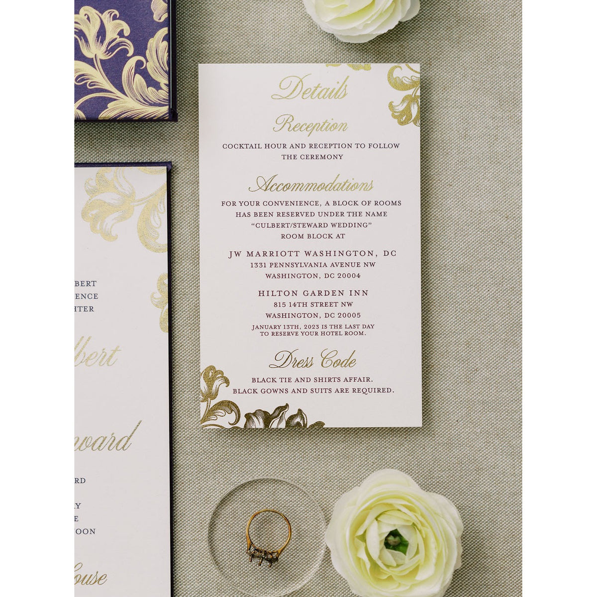 Metallic Deep Purple and Gold Foil Folio Invitation – Boxed Wedding ...