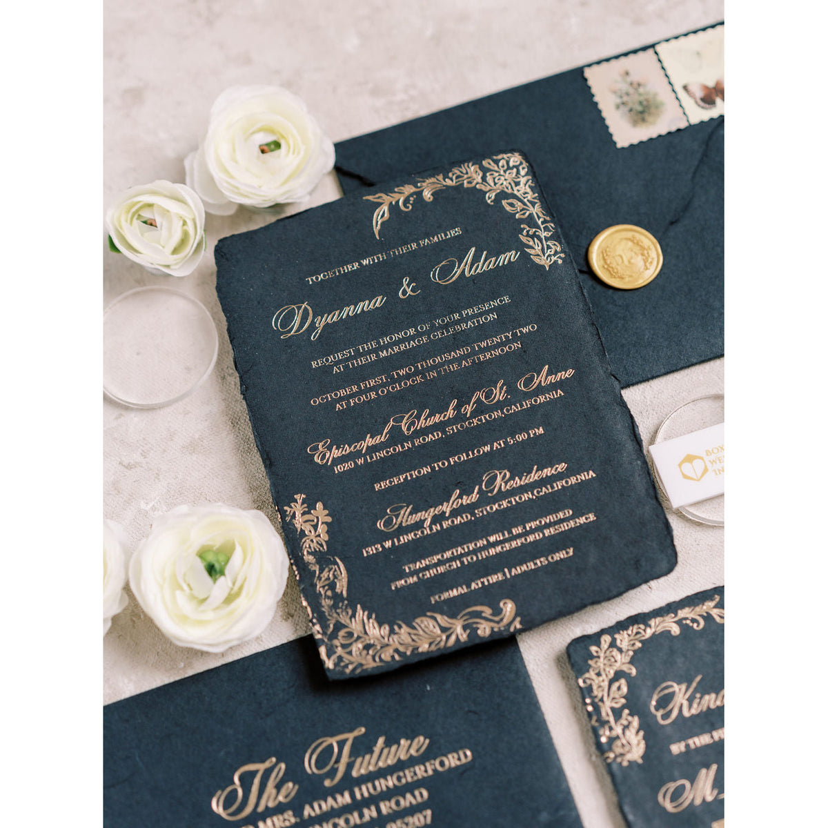 Luxurious Black Handmade Paper Invitation – Boxed Wedding Invitations