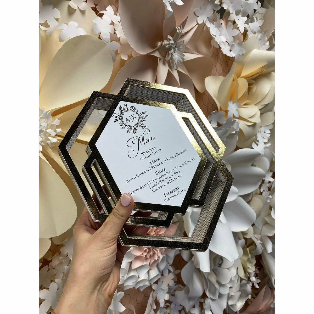 Hexagon Cut-Out Menu – Boxed Wedding Invitations