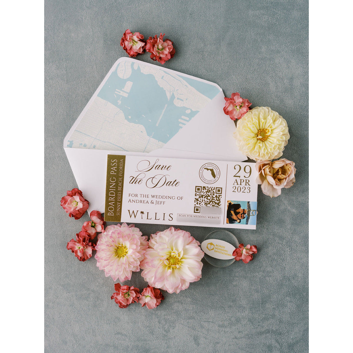 Destination Boarding Pass Ticket Save The Date – Boxed Wedding Invitations