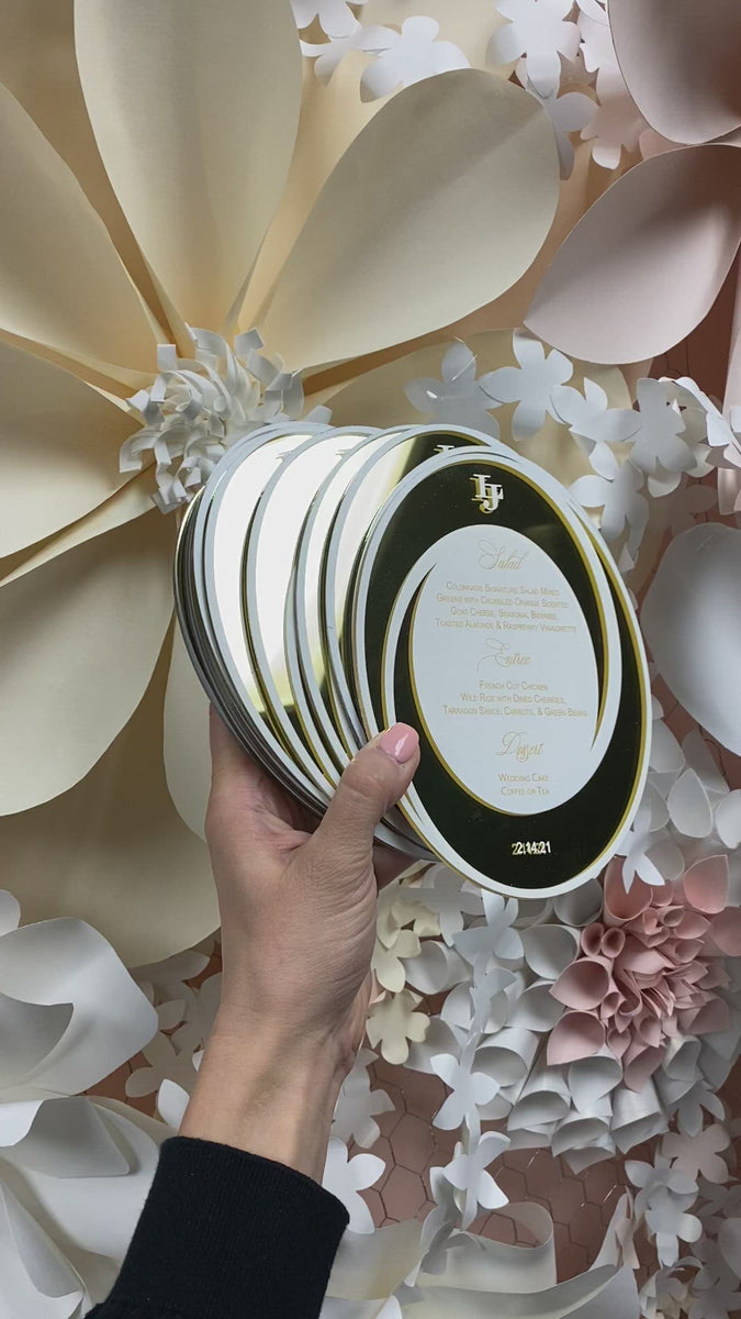 Gold & White Oval Menu – Boxed Wedding Invitations
